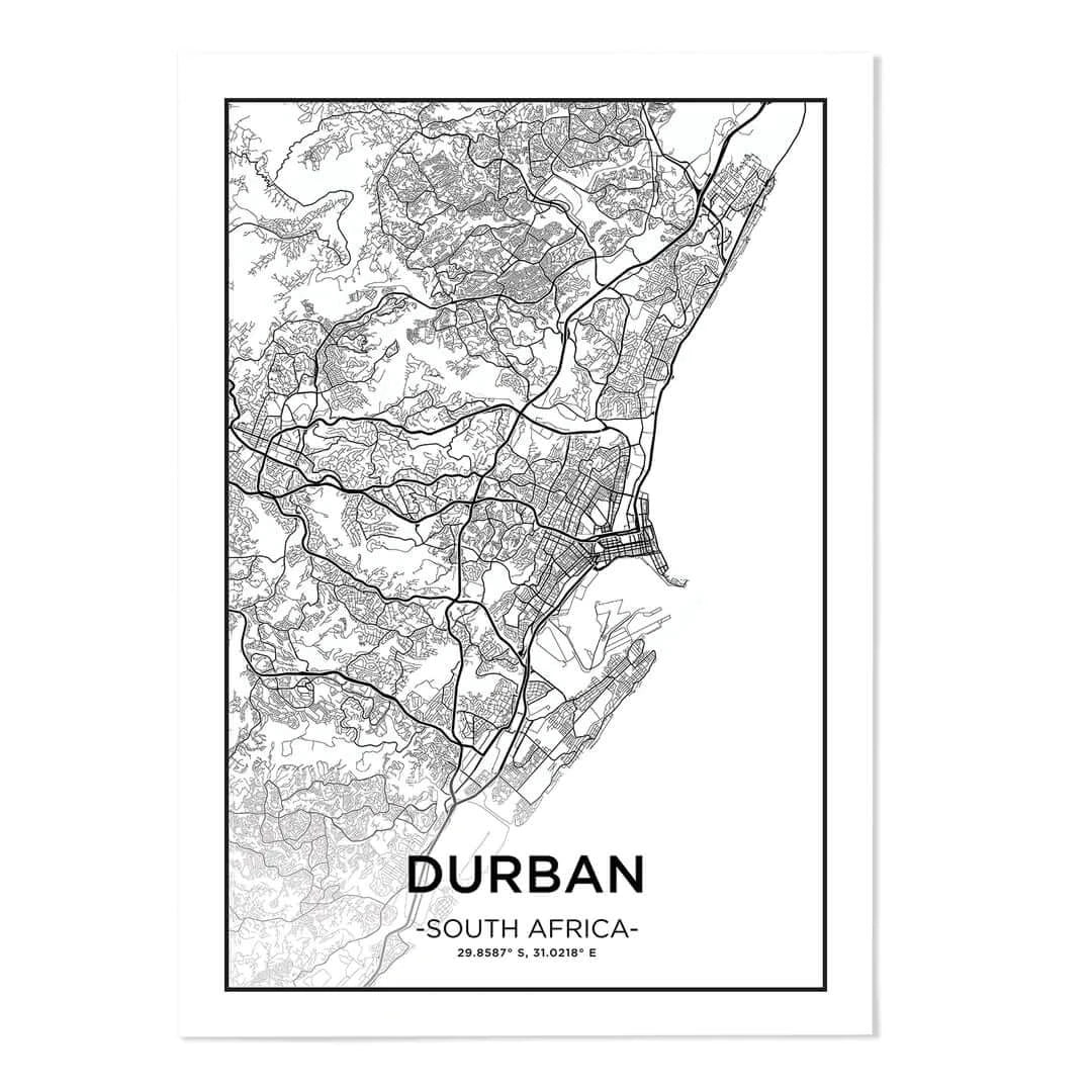Durban City Map Art Print - Premium Quality Ink